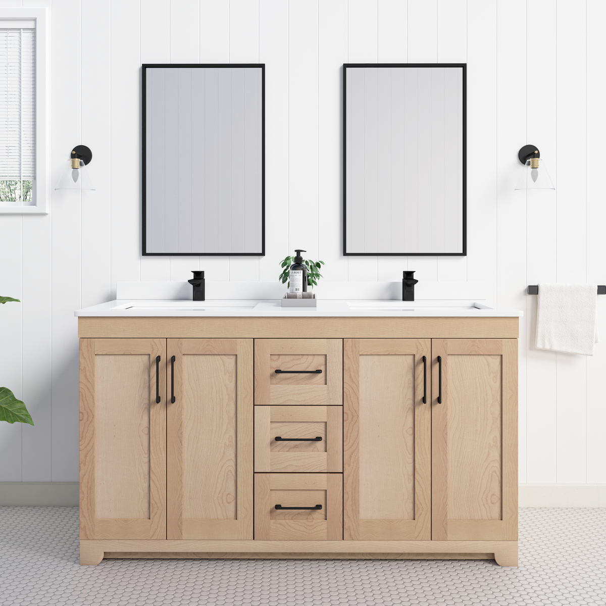 Chester 60 Inch Double Sink Natural Wood Vanity